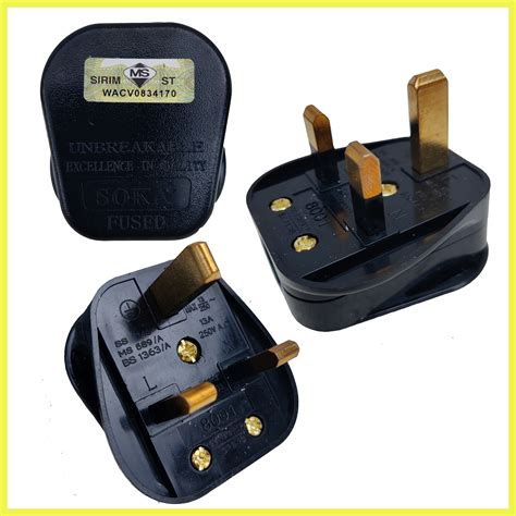13a Plug Top Premium 13a Fused 3 Pin Plug Diy Extension Black Series Kepala Plug Elektrik