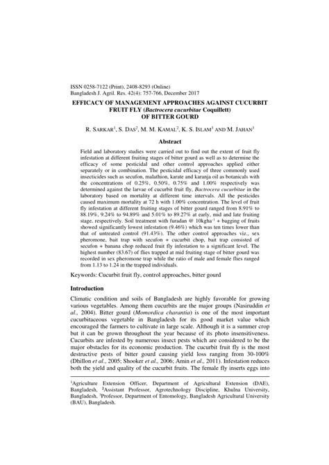 Pdf Efficacy Of Management Approaches Against Cucurbit Fruit Fly