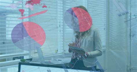 Animation Of Statistical Data Processing Against Thoughtful Caucasian