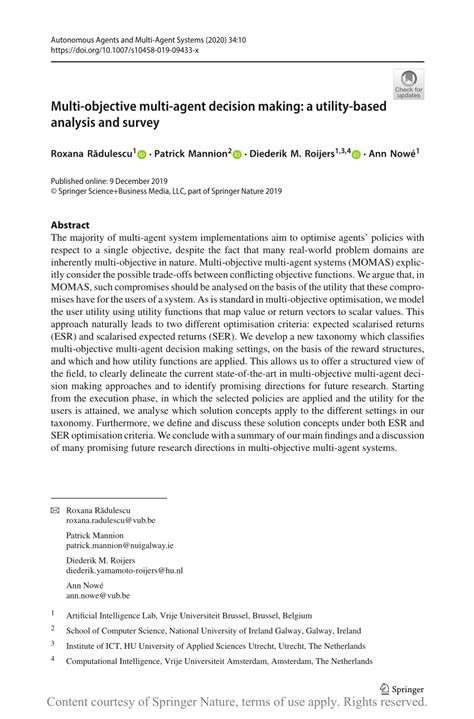 Multi Objective Multi Agent Decision Making A Utility Based Analysis