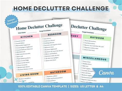 Declutter Checklist Template Editable Cleaning Schedule Declutter Challenge Home Cleaning