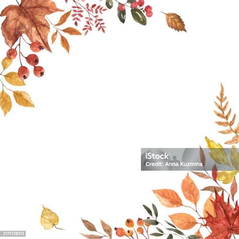 빨강 주황 노란 나무 잎이 있는 가을 직사각형 프레임 수채화 식물 그림 0명에 대한 스톡 벡터 아트 및 기타 이미지 0명 10월 가을 Istock
