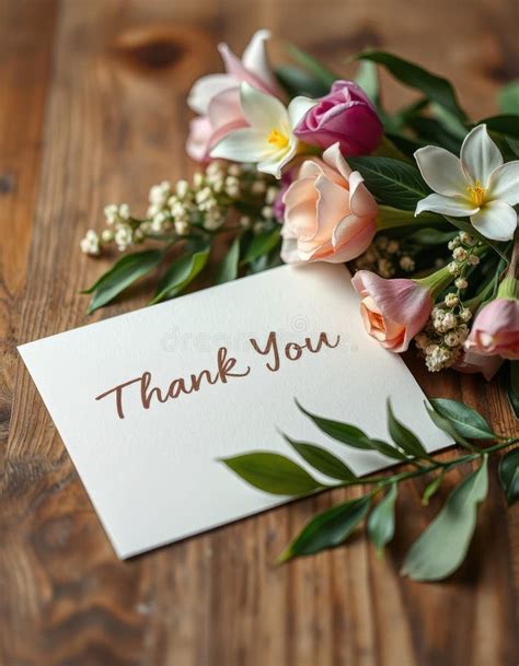 Beautiful Arrangement Of Flowers And A Thank You Card On A Green