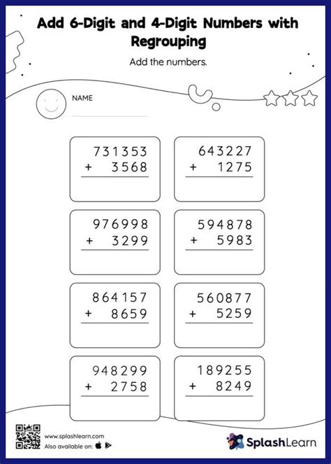 Add 6 Digit And 4 Digit Numbers With Regrouping Vertical Addition Worksheets Library