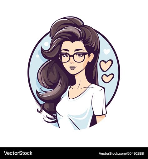 Beautiful Girl With Long Hair And Glasses Vector Image