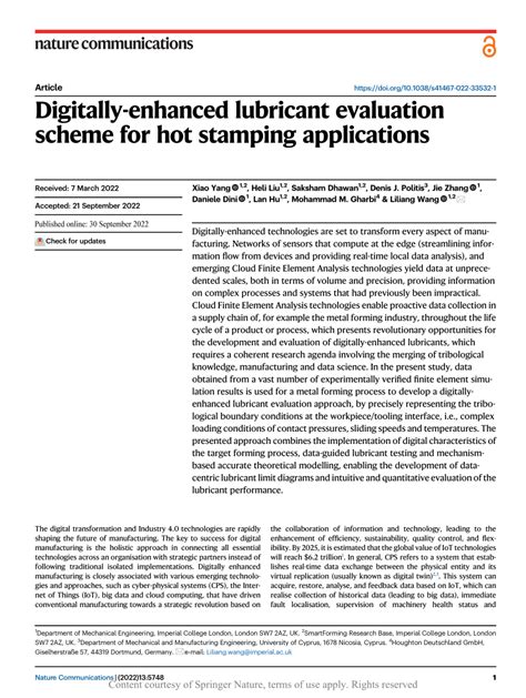 Pdf Digitally Enhanced Lubricant Evaluation Scheme For Hot Stamping Applications