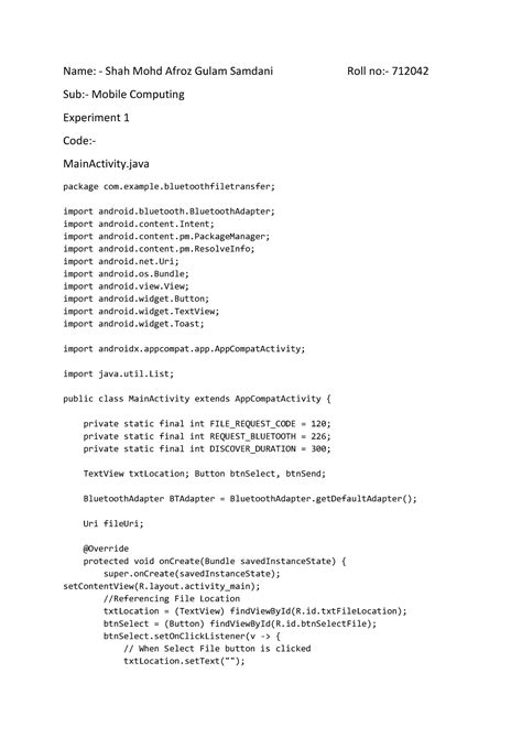 Exp1 Blt Bluetooth Experiment Name Shah Mohd Afroz Gulam Samdani