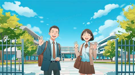 新学期开学老师和大学生校门口报道插画背景图片下载 2912x1632像素JPG格式 编号1pyfwwq5o 图精灵