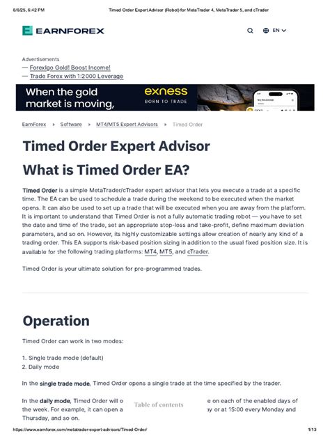 Timed Order Expert Advisor Robot For Metatrader 4 Metatrader 5 And