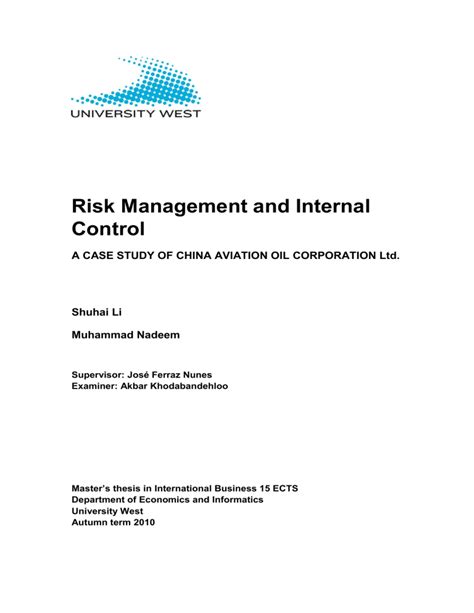 Risk Management And Internal Control