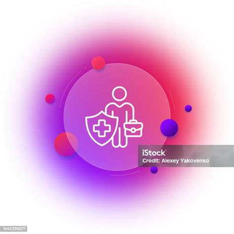 의사 라인 아이콘입니다 십자가 서류 가방 구급 상자 구급대 원 치료 처방전 병원이있는 방패 의료 개념입니다 유리 형태 스타일 비즈니스 및 광고에 대 한 벡터 라인 아이콘 0