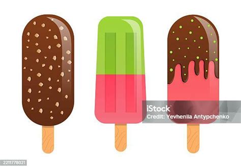 막대기에 아이스크림의 고립 된 세트 벡터 일러스트 레이 션 가지 식물 부위에 대한 스톡 벡터 아트 및 기타 이미지 가지 식물 부위 갈색 견과 Istock