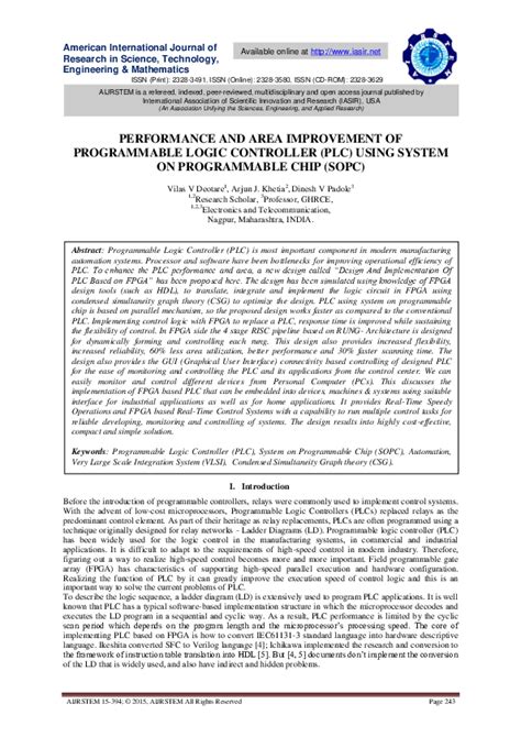 Pdf Performance And Area Improvement Of Programmable Logic Controller Plc Using System On