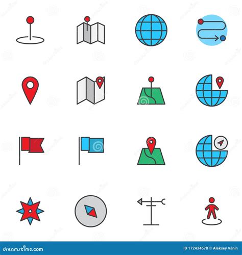 Gps Navigation Marker Filled Outline Icons Set Stock Vector Illustration Of Cartography Globe