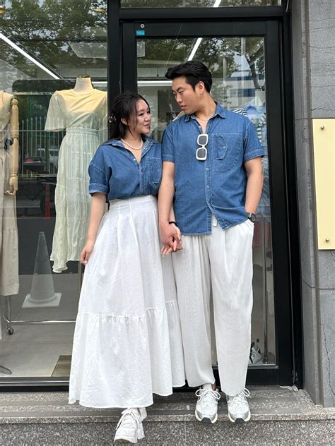 남여공용커플룩강추 여름원단 또또단추 후들후들 반팔 진청 데님 셔츠 에이블리