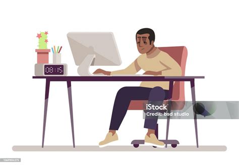 작업 세미 플랫 Rgb 컬러 벡터 일러스트에서 지친 느낌 기진맥진에 대한 스톡 벡터 아트 및 기타 이미지 기진맥진 만화 일함 Istock