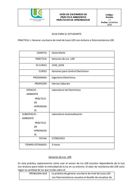 Practica 1 Sensores Pdf Diodo Emisor De Luz Arduino