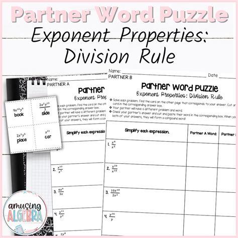 Exponent Properties Division Rule Partner Mystery Word Puzzle Made By Teachers