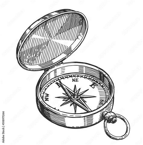 Vintage Travel Compass Navigation With Wind Rose Sketch Engraving Vintage Travel Compass Navigation With Wind Rose Sketch Engraving