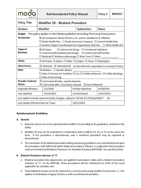 Fillable Online Correct Usage Of Modifier 50 And Modifiers Lt And Rt For Fax Email Print