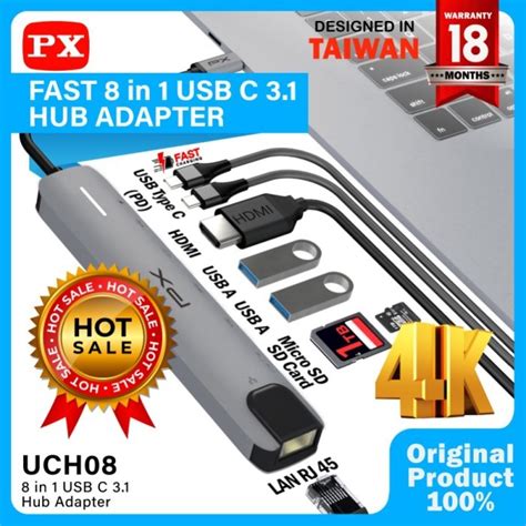 Jual Hub Converter USB Type C 3 1 To USB Type C 4K HDMI 8 In 1 PX UCH08 Jakarta Barat