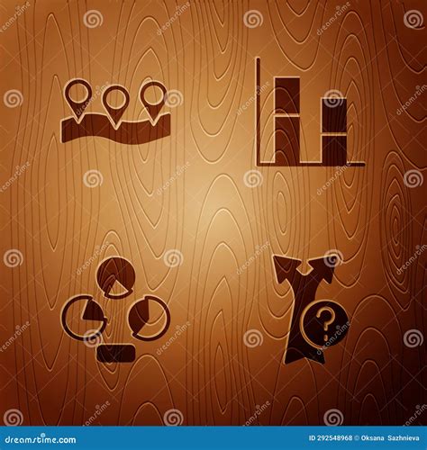 Set Arrow Location Pie Chart Infographic And Graph Chart Diagram On Wooden Background