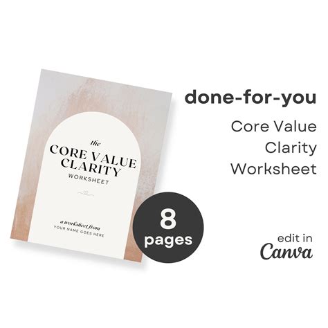 Core Value Clarity Worksheet Done For You Freebie Lead Magnet Playbook Canva Template