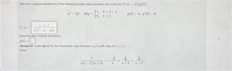 Solved Take The Laplace Transform Of The Following Initial Chegg