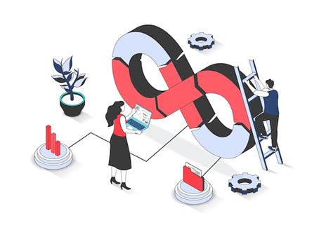 Devops 3d Concept Isométrique Avec Isométrie Design De Personnes Pour Le Web Homme Et Femme