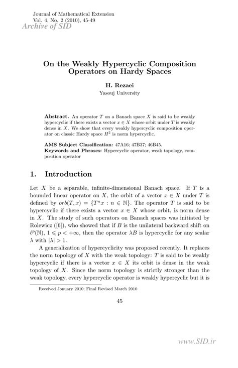 PDF On The Weakly Hypercyclic Composition Operators On Hardy Spaces