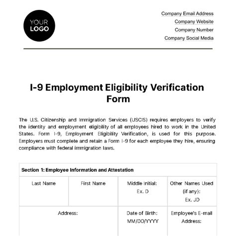 Free I 9 Employment Eligibility Verification Hr Template To Edit Online