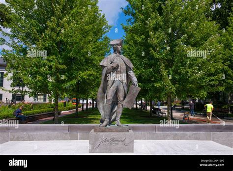 John Hancock Statue At The Hancock Adams Green In Quincy Square In City