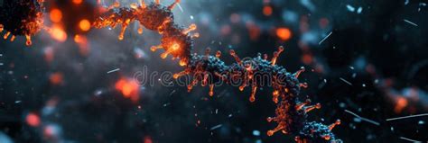 Close Up View Of Molecular Rna Chain Surrounded By Viruses Highlighting