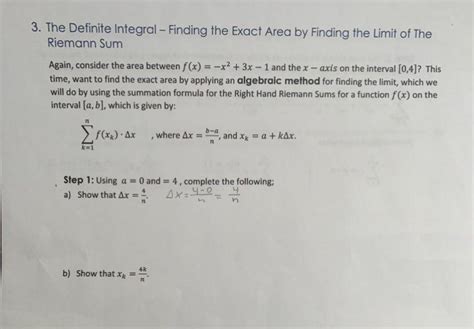 Solved The Definite Integral Finding The Exact Area By