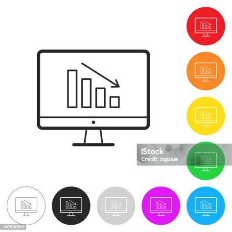데스크톱 컴퓨터에서 차트 감소 다채로운 버튼의 아이콘 감소에 대한 스톡 벡터 아트 및 기타 이미지 감소 개념 개체 그룹 Istock