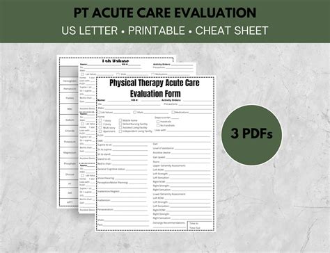 Acute Care Physical Therapy Evaluation Cheat Sheet Pdf Etsy