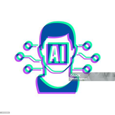 남성의 얼굴을 가진 인공 지능 Ai 흰색 배경에 두 가지 색상이 오버레이된 아이콘 0명에 대한 스톡 벡터 아트 및 기타 이미지 0명 3차원 형태 개념 Istock