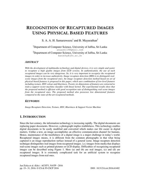 Recognition Of Recaptured Images Using Physical Based Features Pdf Photo Editing Software