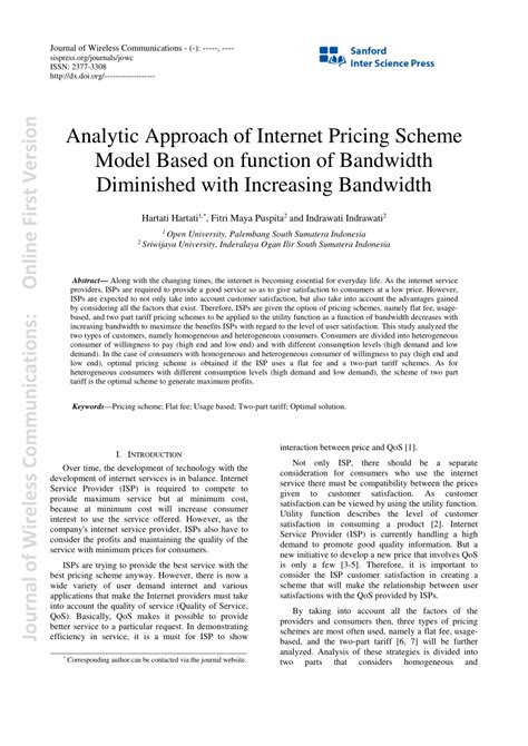 Pdf Analytic Approach Of Internet Pricing Scheme Model Based On Function Of Bandwidth