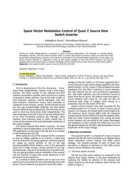 Pdf Space Vector Modulation Control Of Quasi Z Source Nine Switch Inverter