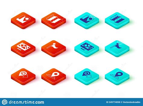 Set Location With House Folded Map Location Marker Monitor Flag And Icon Vector Stock