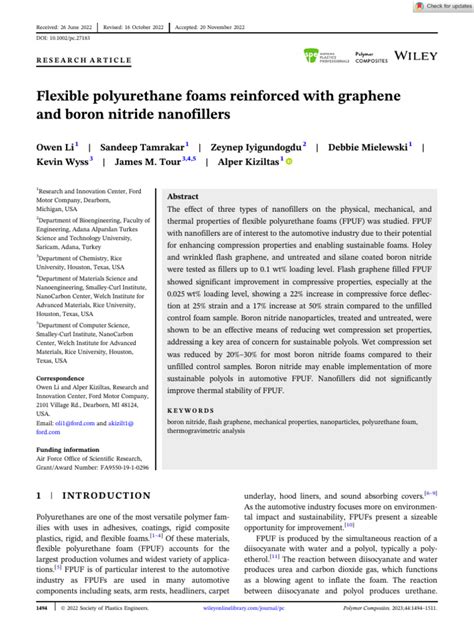 Flexible Polyurethane Foams Reinforced With Graphene And Boron Nitride
