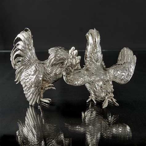 Pair Of Sterling Silver Model Fighting Cockerels For Sale At 1stdibs