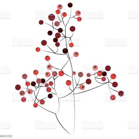 흰색 배경에 작은 빨간 열매가있는 양식에 일치시키는 나뭇 가지 식물 그림 식기 섬유 엽서 의류 포스터 노트북 인쇄의 장식