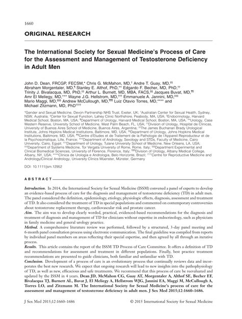 Pdf The International Society Of Sexual Medicines Process Of Care For The Assessment And