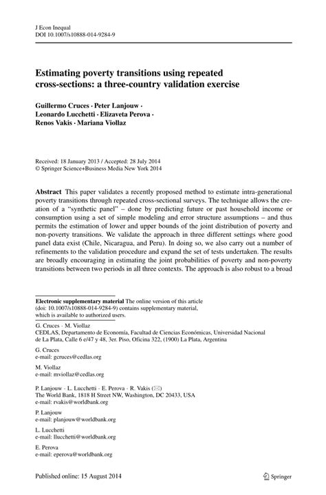 Pdf Estimating Poverty Transitions Using Repeated Cross Sections A