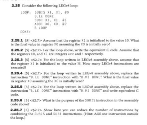 solved 2 25 consider the following legv8 loop loop subis