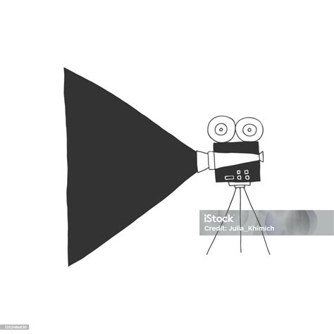 비디오 카메라 손으로 그린 간단한 벡터 아이콘 시네마토그래피 일러스트레이션 영화 격리 된 물체 3차원 형태에 대한 스톡 벡터