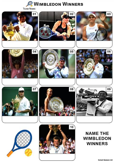 Wimbledon Winners Mini Picture Quiz Z4194 Instant Quizzes
