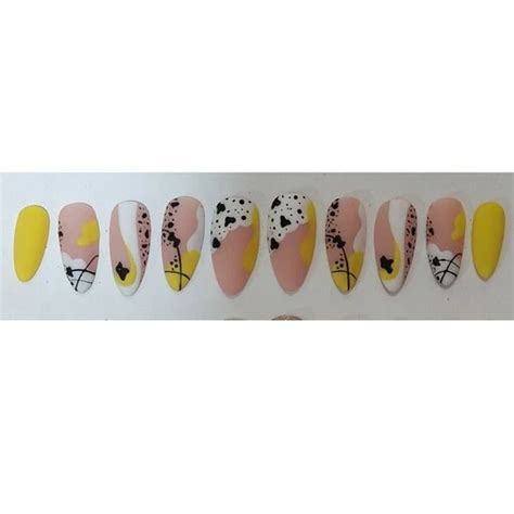 خرید و قیمت ناخن مصنوعی با مواد کاشت طرح آبرنگی زرد و سفید فرم بادامی ترب